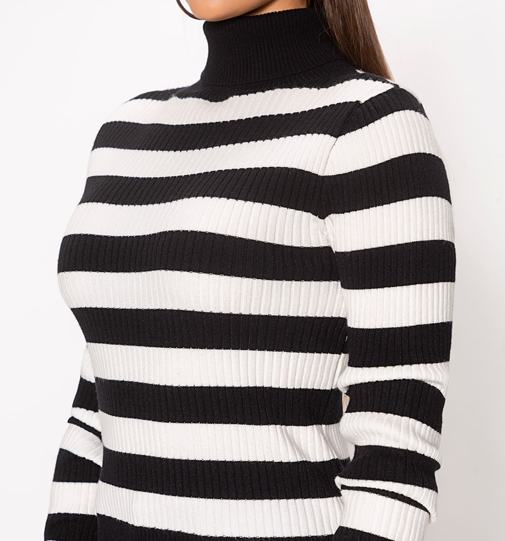 Black And White Striped Turtleneck Sweater